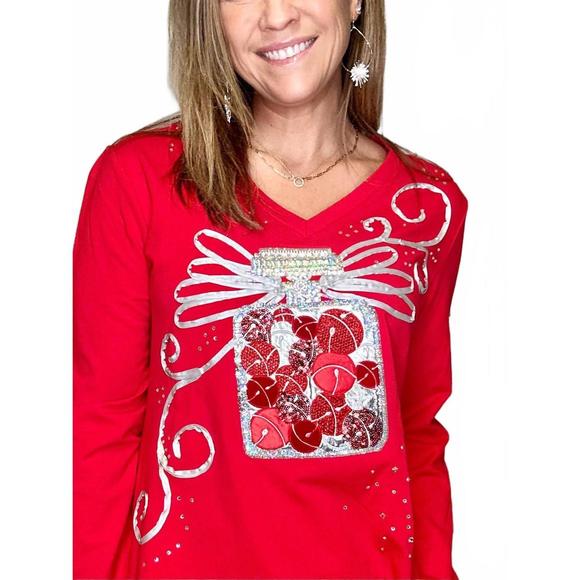 berek | Tops | New Berek A Perfume Bottle Holiday Tee In Red | Poshmark
